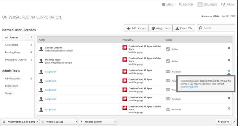How do I remove license from Adobe admin console?