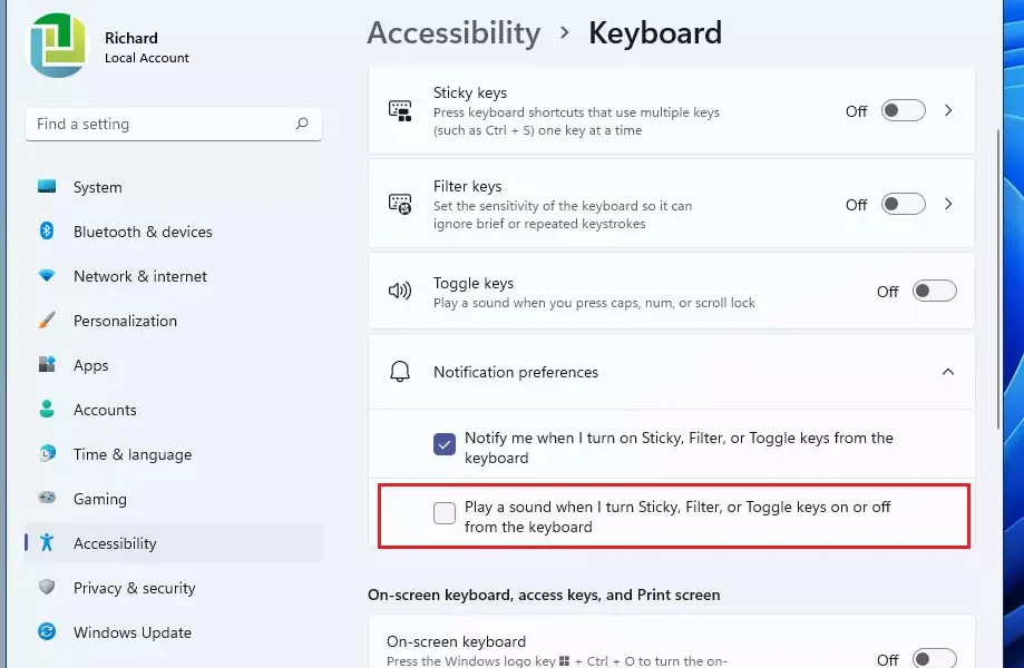 How do I turn off keyboard clicks in Windows 11? - TechDIY.info