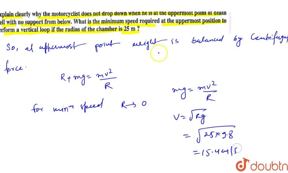 What is the minimum speed required at the uppermost position to perform a vertical loop if the ...